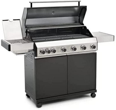 CosmoGrill Premium Black 6+1 Black Gas Barbecue with Side Searer and ...