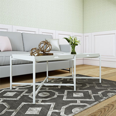 CosmoLiving Coco Wooden White Double Coffee Table With Removable Tray ...