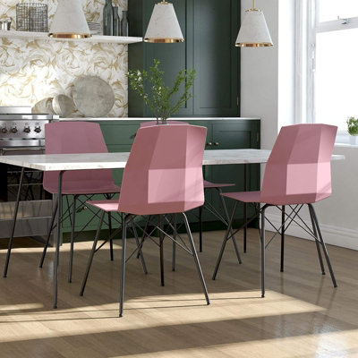 CosmoLiving Riley Set Of 2 Molded Dining Chairs Pink Geometric Designer ...