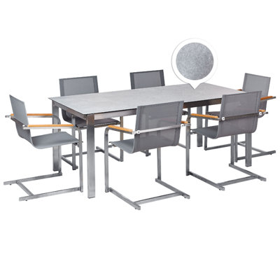 COSOLETO 6 Seater Garden Dining Set Grey Tempered Glass