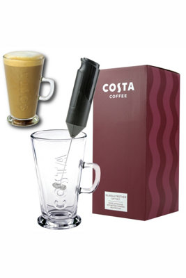 Costa Coffee Latte Glass & Milk Frother Gift Set
