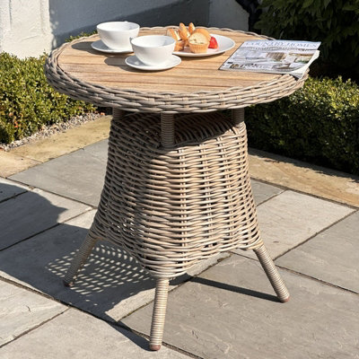 Costa Outdoor Cream Wicker Bistro Table with Wood Top