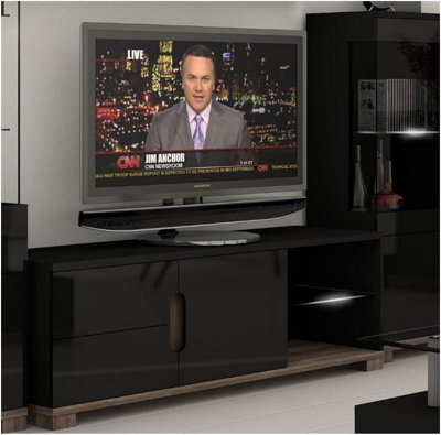 Costa TV unit Black Gloss and Dark Oak