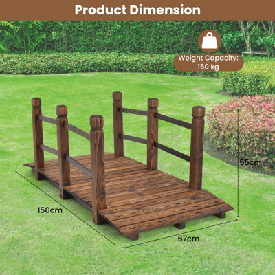 Costway 1.5M Wooden Garden Bridge Decorative Arc Footbridge Walkway W ...