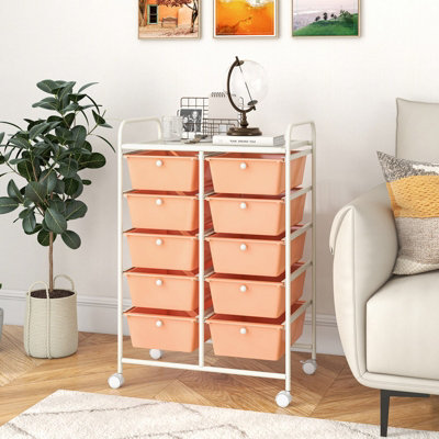COSTWAY 10-Drawer Storage Cart Rolling Cart w/Universal Wheel & Handle