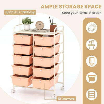 COSTWAY 10-Drawer Storage Cart Rolling Cart w/Universal Wheel & Handle