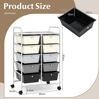 Costway 10 Drawers Storage Trolley Mobile Rolling Utility Cart Home ...