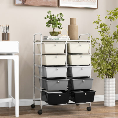 Costway 10 Drawers Storage Trolley Mobile Rolling Utility Cart Home ...