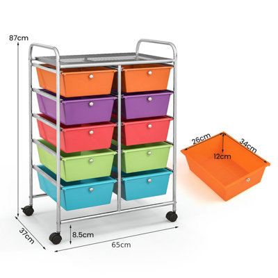 Costway 10 Drawers Storage Trolley Mobile Rolling Utility Cart Home ...