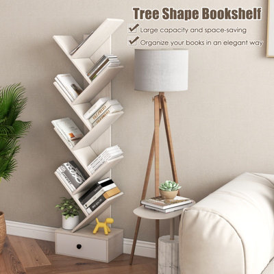 Costway 10 Tiers Tree Shaped Bookshelf Display Bookcase Storage Rack ...