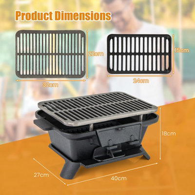 COSTWAY 100% Cast Iron Hibachi Grill Portable Charcoal Barbecue Grill-Black