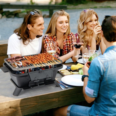 COSTWAY 100% Cast Iron Hibachi Grill Portable Charcoal Barbecue Grill-Black