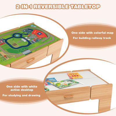 Costway 100 PCS Kids Wooden Train Kids Track Railway Set Activity Table ...