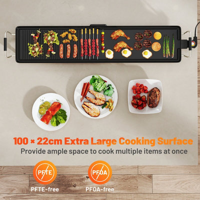 COSTWAY 100 x 22cm Electric Griddle Extra Large Teppanyaki Grill-Black
