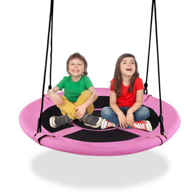 COSTWAY 100cm Flying Saucer Tree Swing Adjustable and Durable Ropes-Pink