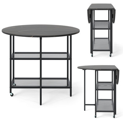 COSTWAY 100cm Round Kitchen Table Modern Dining Table w/Drop Leaf ...
