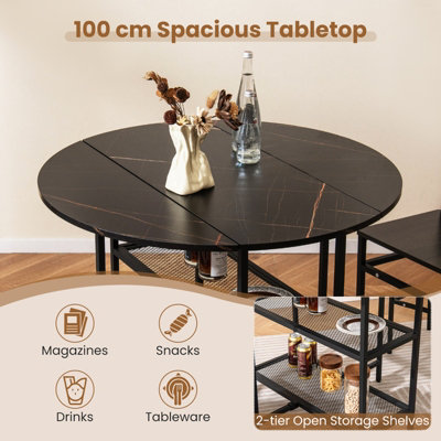 COSTWAY 100CM ROUND KITCHEN TABLE MODERN DINING TABLE W/DROP LEAF ...