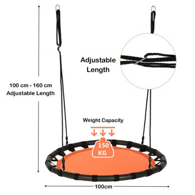 Costway 100cm Saucer Round Tree Swing 100- 160cm Adjustable Heights