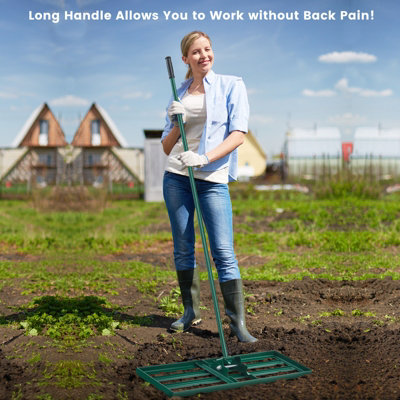 Costway 106 cm Lawn Leveling Rake Heavy Duty Level Lawn Tool w/ Handle ...