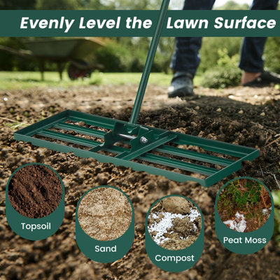 Costway 106 cm Lawn Leveling Rake Heavy Duty Level Lawn Tool w/ Handle ...