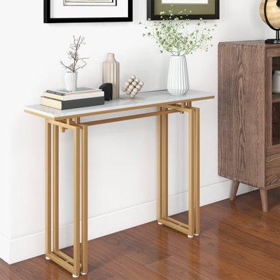 Costway 110 x 30cm Console Table Modern Faux Marble Top Entryway Table ...