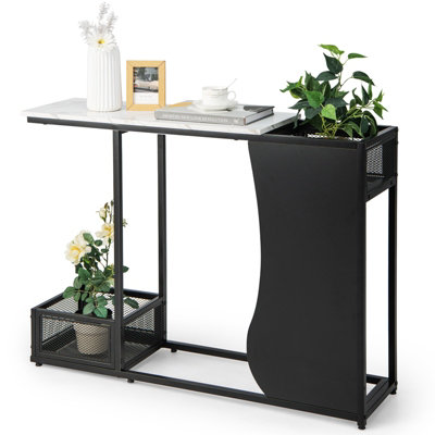 Costway 110cm Console Table w/ Plant Position 2 Storage Cube Marble Top ...