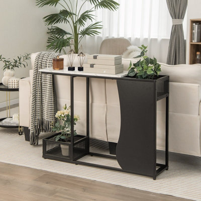 Costway 110cm Console Table w/ Plant Position 2 Storage Cube Marble Top ...