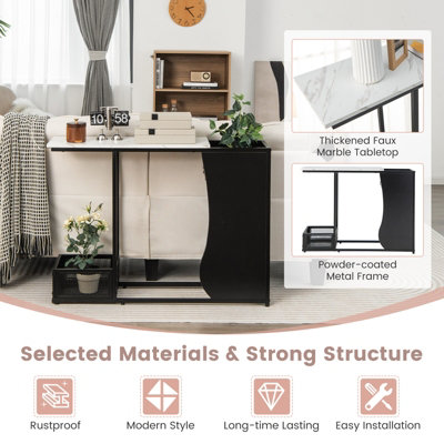 Costway 110cm Console Table w/ Plant Position 2 Storage Cube Marble Top ...