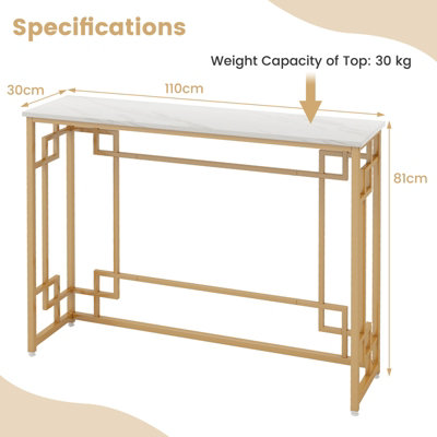 Costway 110cm Long Modern Console Table Faux Marble Narrow Entryway ...