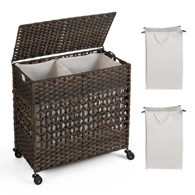 Costway 110L 2-Section Laundry Hamper Clothes Hamper with Lid Removable ...
