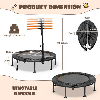 Costway 115CM Folding Trampoline Adults Kids Exercise Trampoline W ...