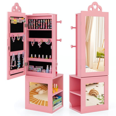 COSTWAY 117CM Standing Kids Jewelry Armoire Jewelry Storage Organizer ...