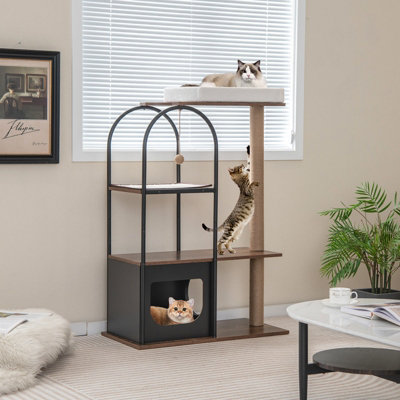 Costway 118 cm Cat Tree Tower Cat Condo Activity Center w Metal Frame Scratching Posts