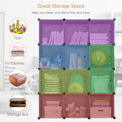 Costway 12-Cube Storage Organizer Bookcase Modular Cube Closet Room DIY ...