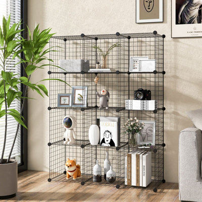 Costway 12 Cube Storage Shelf Rack DIY Wire Grid Bookcase Display ...