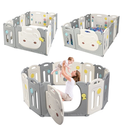 Costway 12 Panels Baby Safety Playpen Kids Foldable Toddler Safety ...