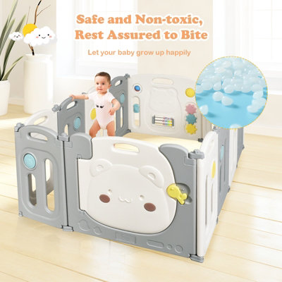 Costway 12 Panels Baby Safety Playpen Kids Foldable Toddler Safety ...
