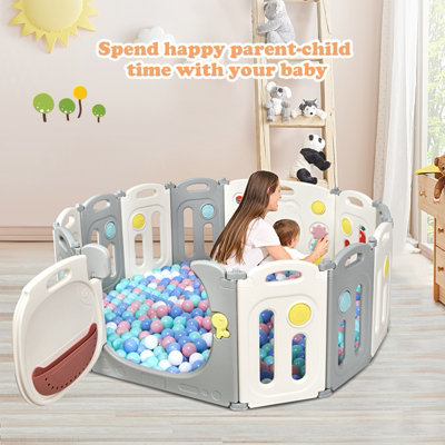 Costway 12 Panels Baby Safety Playpen Kids Foldable Toddler Safety ...