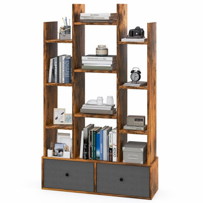 Costway 12 Tier Bookshelf Open Storage Wood Bookcase Organizer Display ...