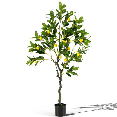 COSTWAY 120 cm Artificial Lemon Tree Tall Fake Lemon Plant with Lemon ...