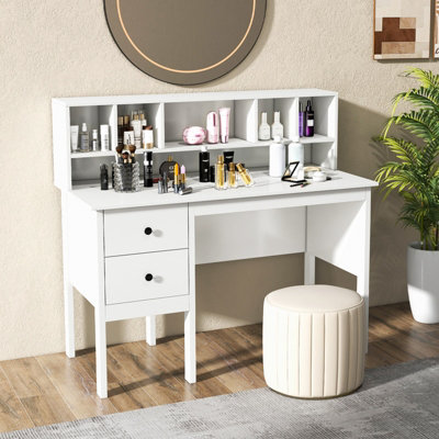 COSTWAY 120 cm Computer Desk Study Writing Desk with 5-Cube Hutch-White