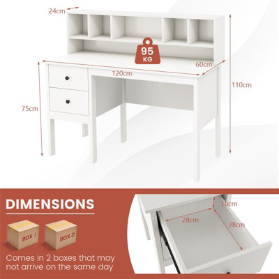 COSTWAY 120 cm Computer Desk Study Writing Desk with 5-Cube Hutch-White