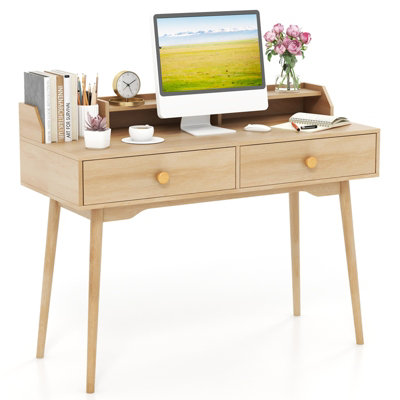 COSTWAY 120 CM Home Office Computer Desk Wooden Vanity Table W/ Hutch ...