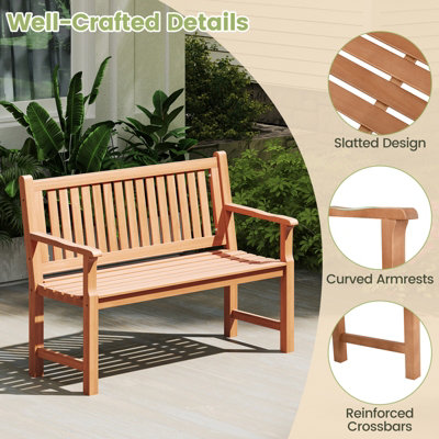 COSTWAY 120 CM Outdoor Bench Solid Wood Garden Bench for 2-Natural