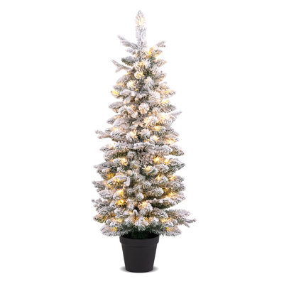 COSTWAY 120 CM Potted Artificial Christmas Tree Pre-lit Pencil Xmas ...