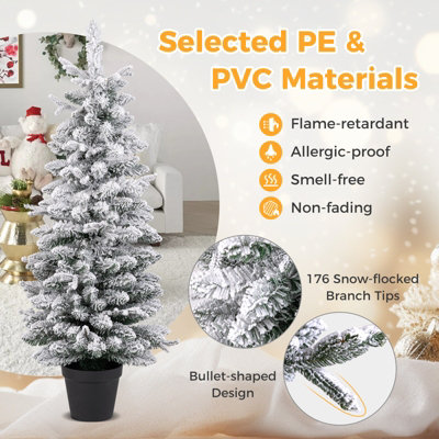COSTWAY 120 CM Potted Artificial Christmas Tree Pre-lit Pencil Xmas ...