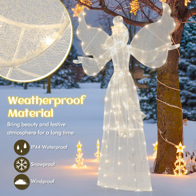 COSTWAY 120 cm Pre-Lit Christmas Angel Outdoor Decorative Angel Warm ...