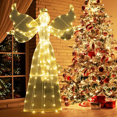 COSTWAY 120 cm Pre-Lit Christmas Angel Outdoor Decorative Angel Warm ...