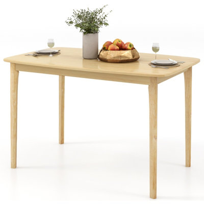 Costway 120 cm Wooden Dining Table Solid Wood Rectangular Kitchen Table ...