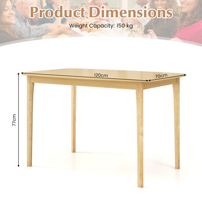 Costway 120 cm Wooden Dining Table Solid Wood Rectangular Kitchen Table ...